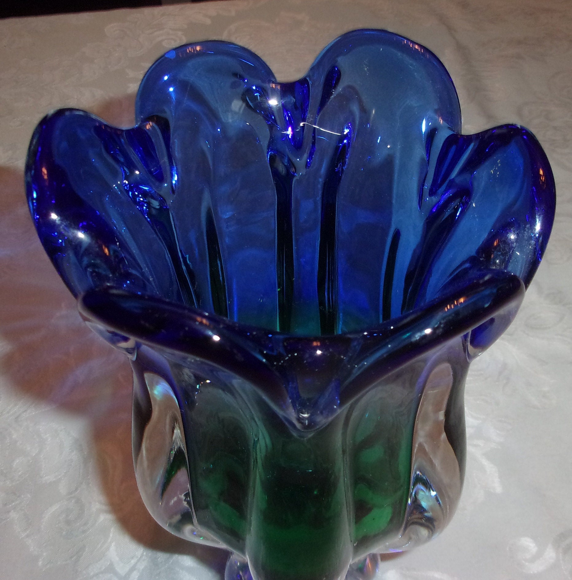 Vintage Eggerman Handblown Gallery Art Vase Tulip Shape Blue Green 9.5 ...