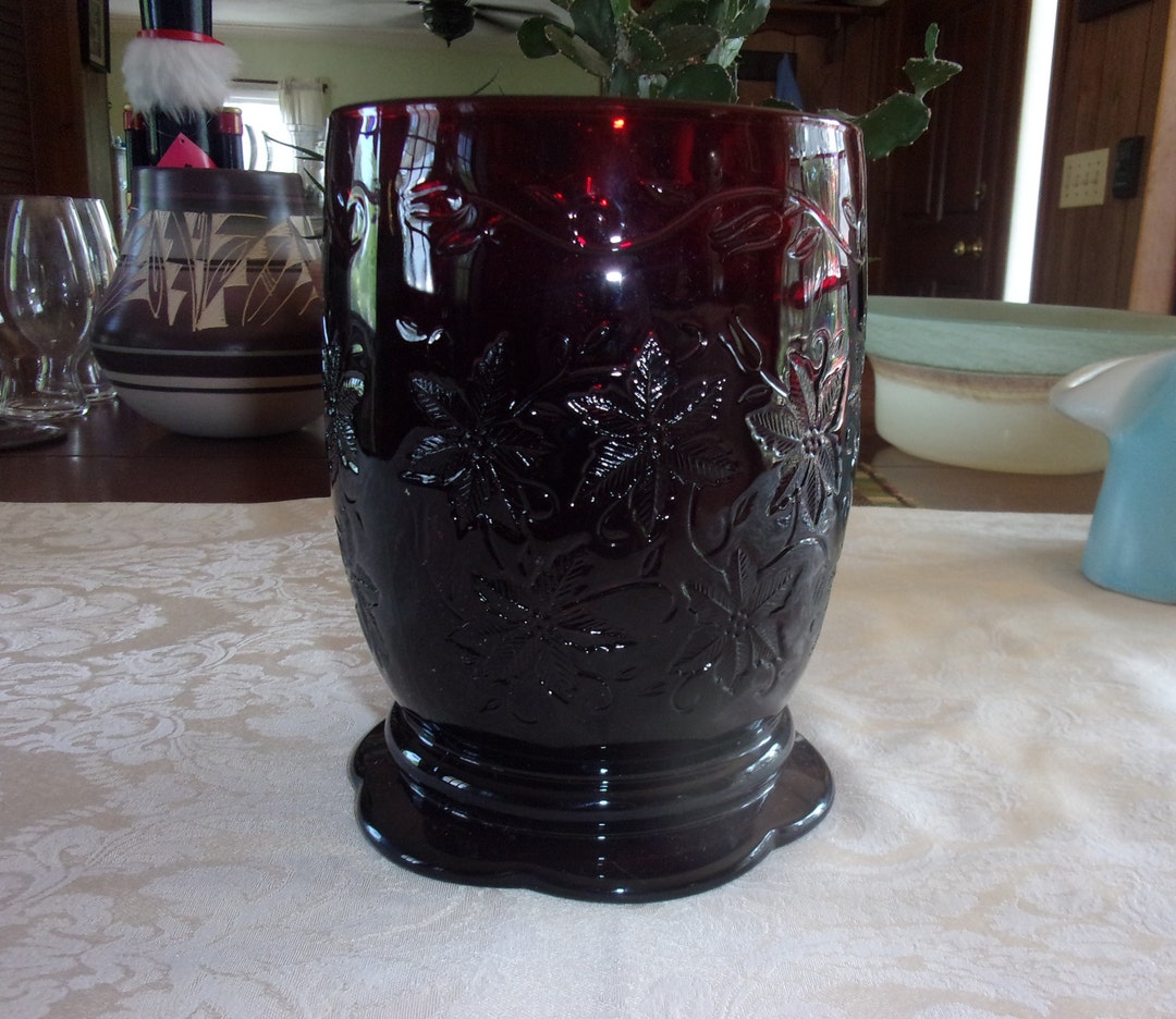 Princess House Large Ruby Red Fantasia Pillar Votive Candle Holder Vase ...