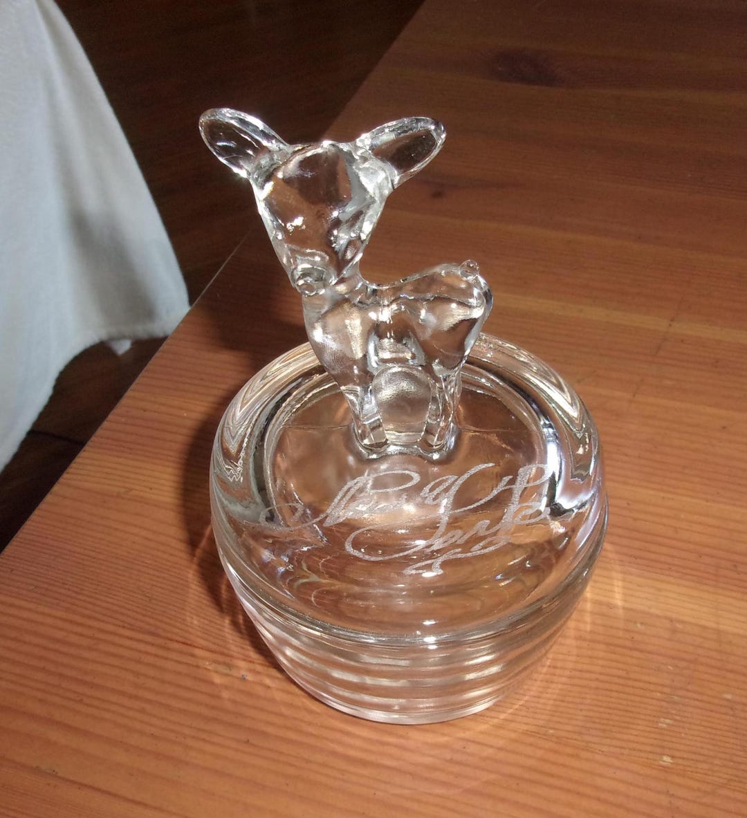 Vintage Jeanette Clear Glass Powder Trinket Dish W/ Fawn Signed NEW ...