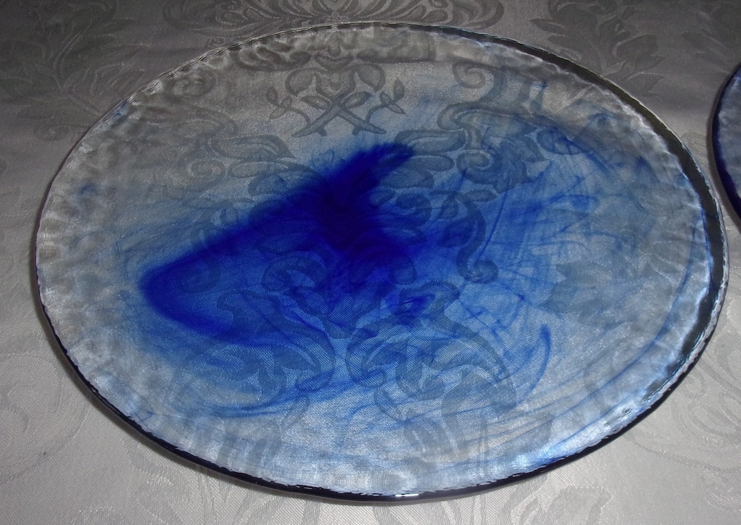 Bormioli Rocco Murano Blue Swirl Glass Set of 4 Dinner Plates 10 3/4 ...