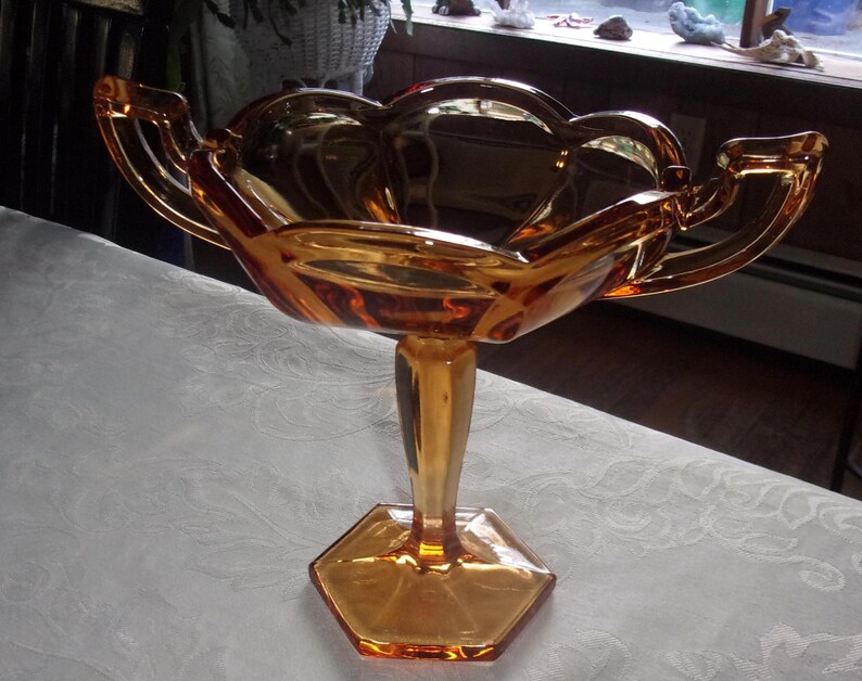 Vintage Westmoreland Honey Amber Glass Trophy Style Compote Candy Dish ...