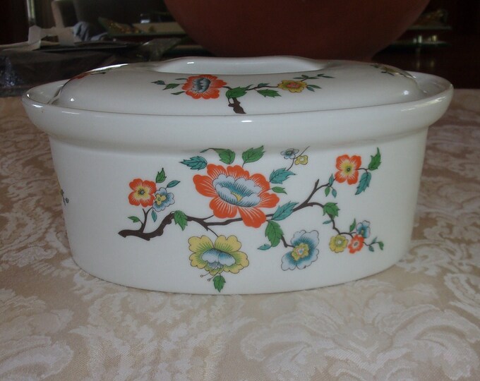Apilco France Orange / Yellow Porcelain Floral Covered Casserole Vented ...