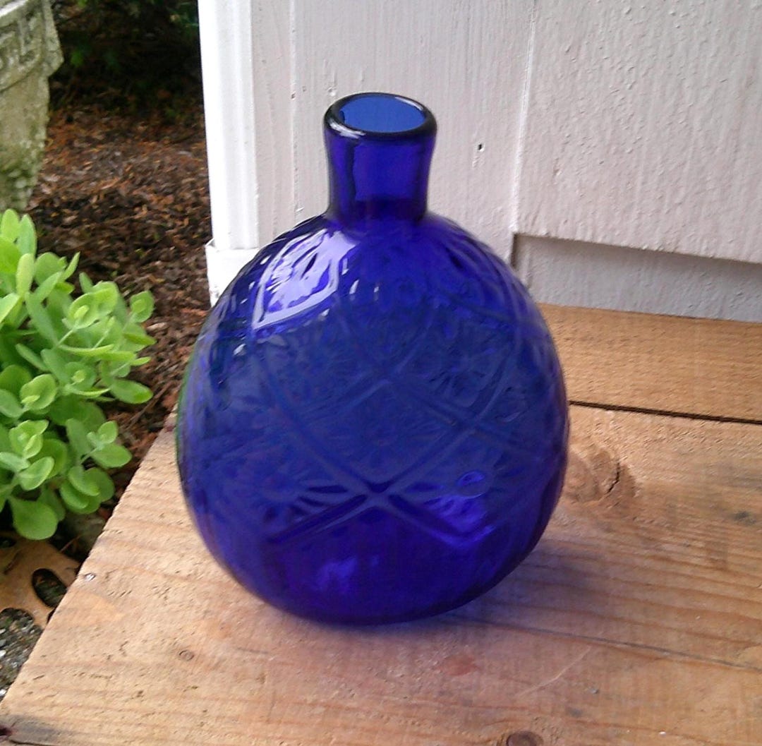 MMA Metropolitan Museum of Art Cobalt Blue Flask Diamond Daisy Vintage ...