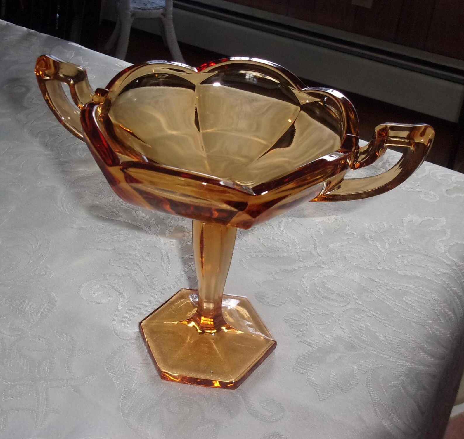Vintage Westmoreland Honey Amber Glass Trophy Style Compote Candy Dish ...