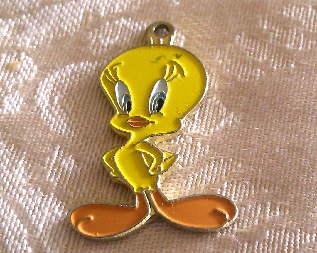 Vintage Tweety Bird Enamel Pendant Key Chain Charm Necklace Yellow 1999 ...