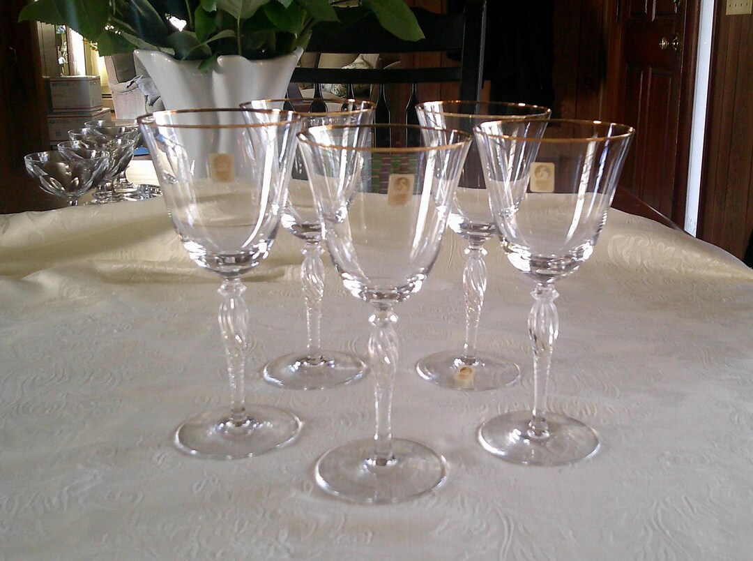 Saski Renaissance Gold 8 Crystal Water Wine Glasses Set of 5 Original ...