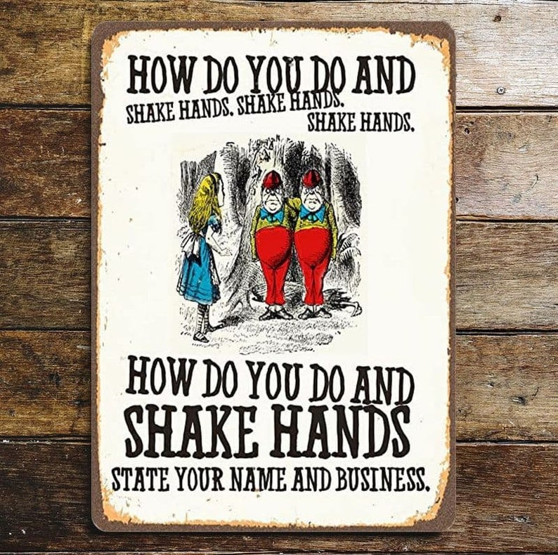 Alice in Wonderland Tweedle Dee Dum, Shake Hands Metal Wall Sign ...
