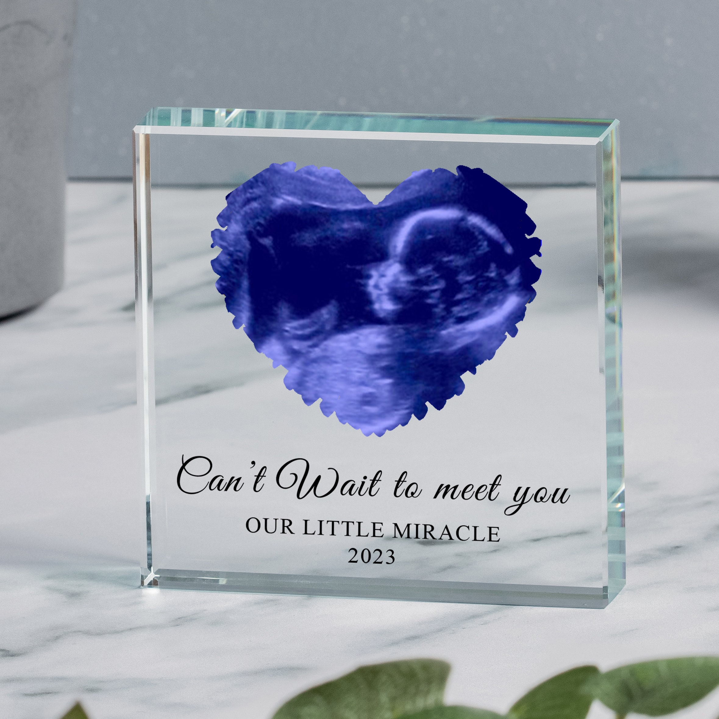 Personalised Heart Baby Scan Glass Photo Frame Token Ornament Newborn ...