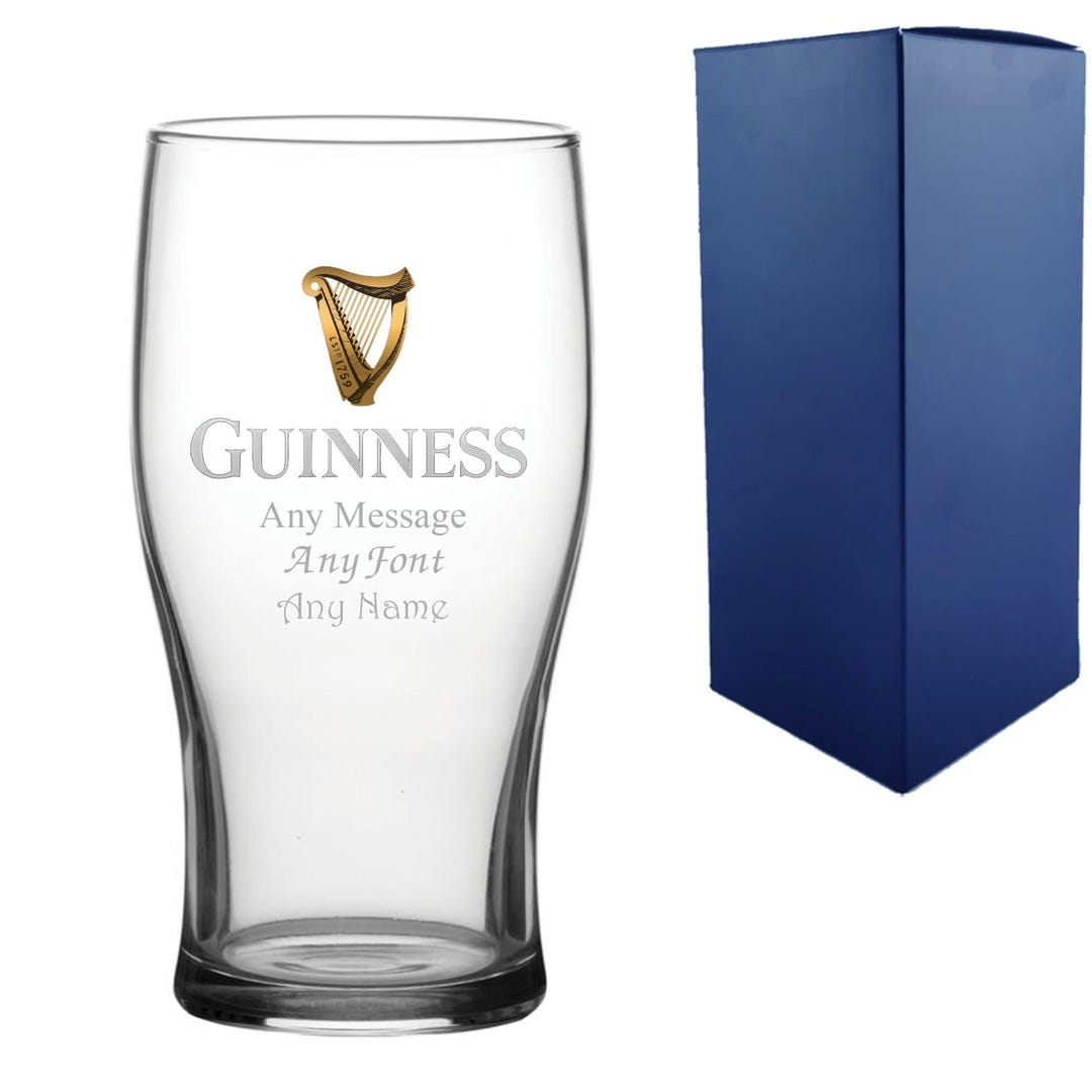Personalised Engraved Pint Glass Guinness Glass With Gift Box - Gift ...