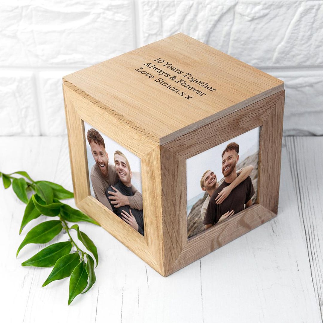 Personalised Oak Photo Cube Keepsake Box - Anniversary Gift, Wedding ...