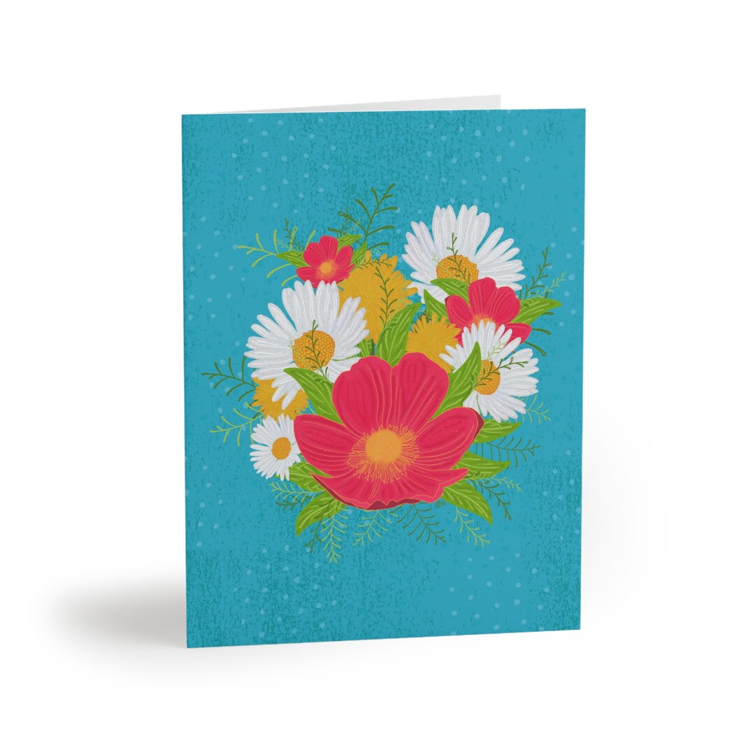 Spring Boquet Teal: Greeting Cards 8 16 and 24 Pcs - Etsy