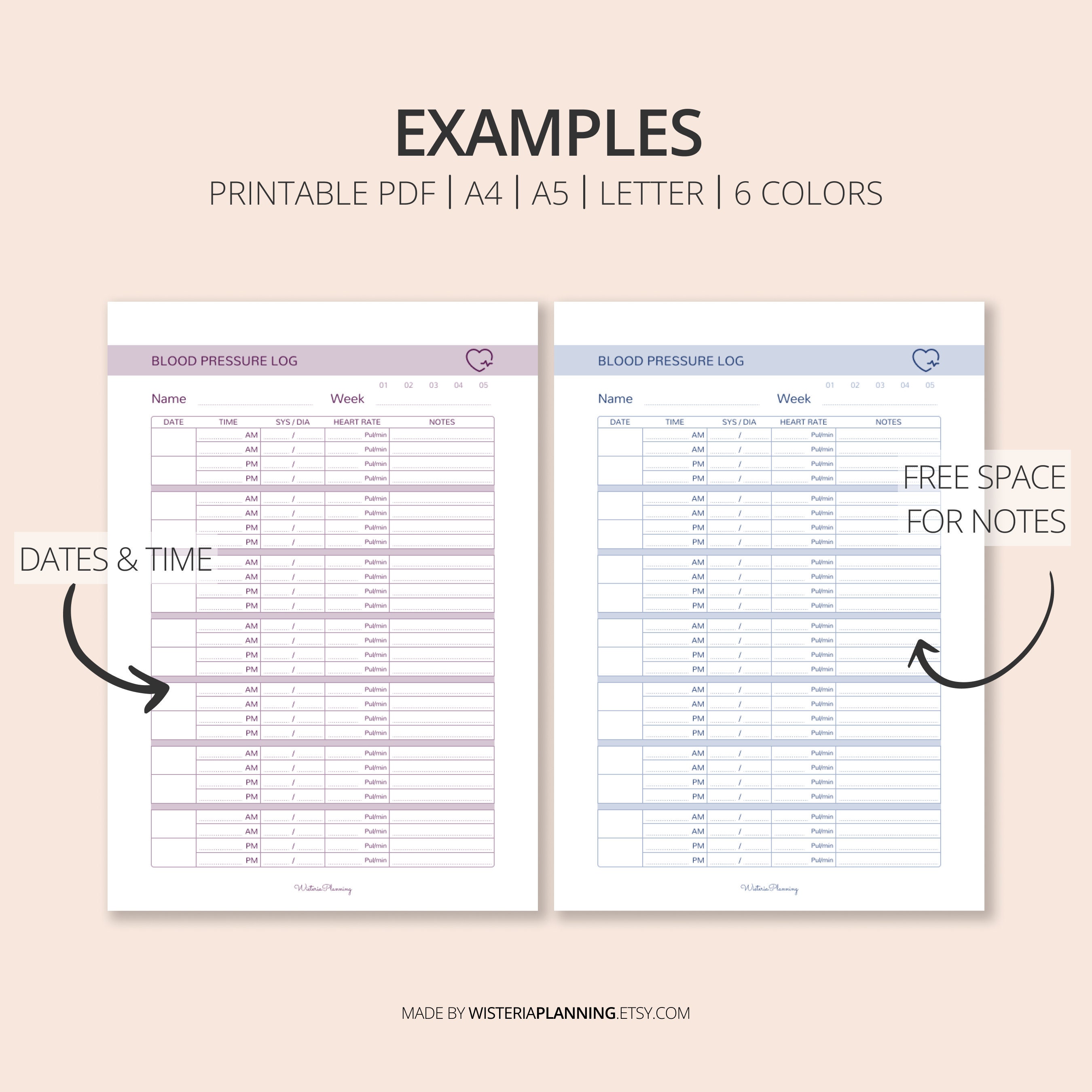 Blood Pressure Log Printable Blood Pressure Tracker Daily Health ...