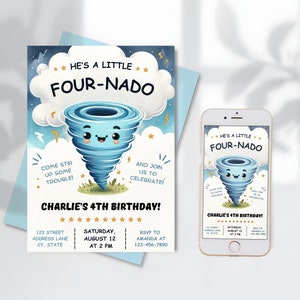 Editable Fournado Birthday Party Invitation Card Template, Fourth ...