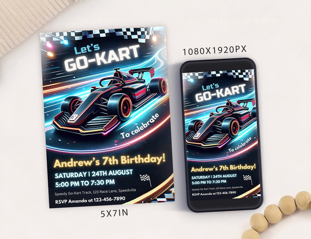 Editable Go Kart Birthday Party Invitation Card Template, Digital Go ...