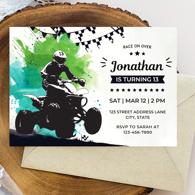 Editable ATV Birthday Invitation: Four Wheeler Party (digital Template ...