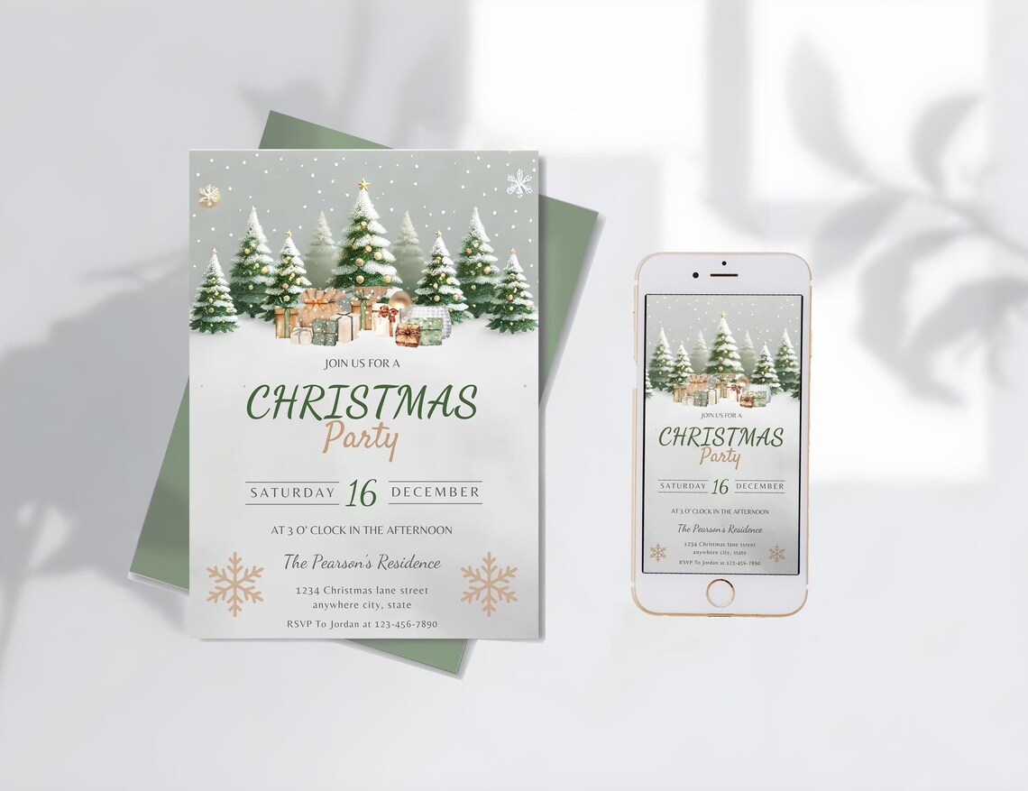 Editable Christmas Party Invitation: Trees Design (digital Download) - Etsy