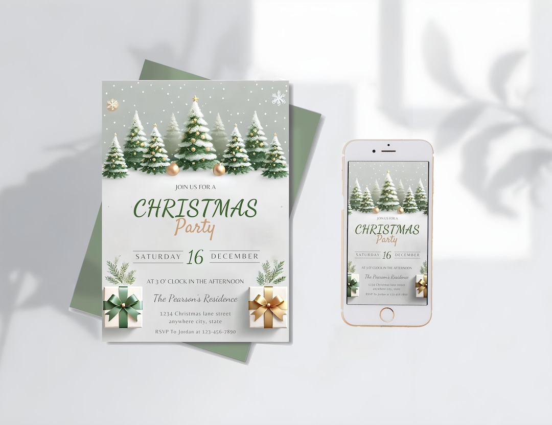 Editable Christmas Party Invitation: Trees Holiday Design (digital ...