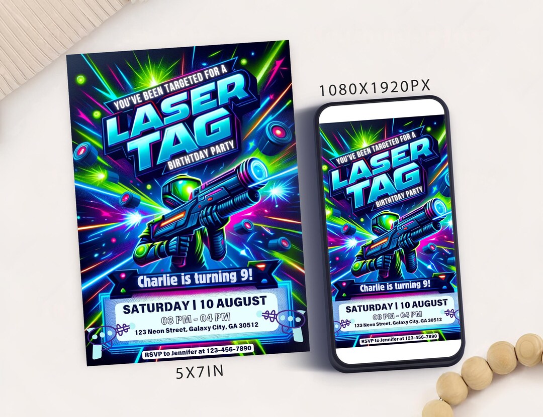 Editable Laser Tag Birthday Party Invitation Card Printable Template ...