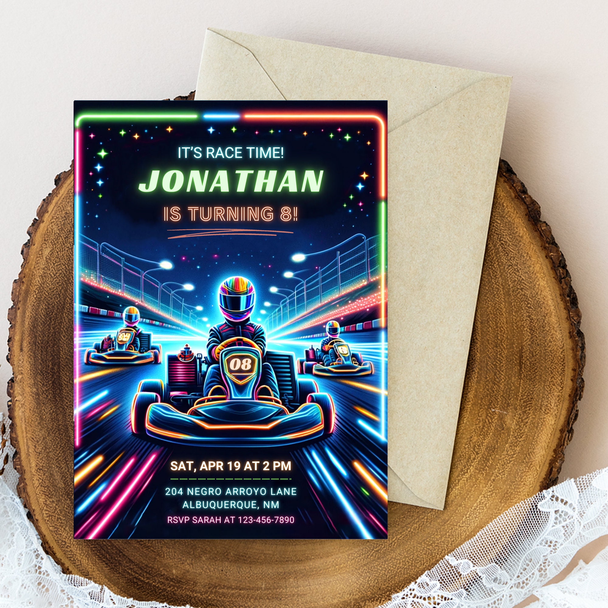Editable Go Kart Birthday Party Invitation Card Template, Digital Go ...