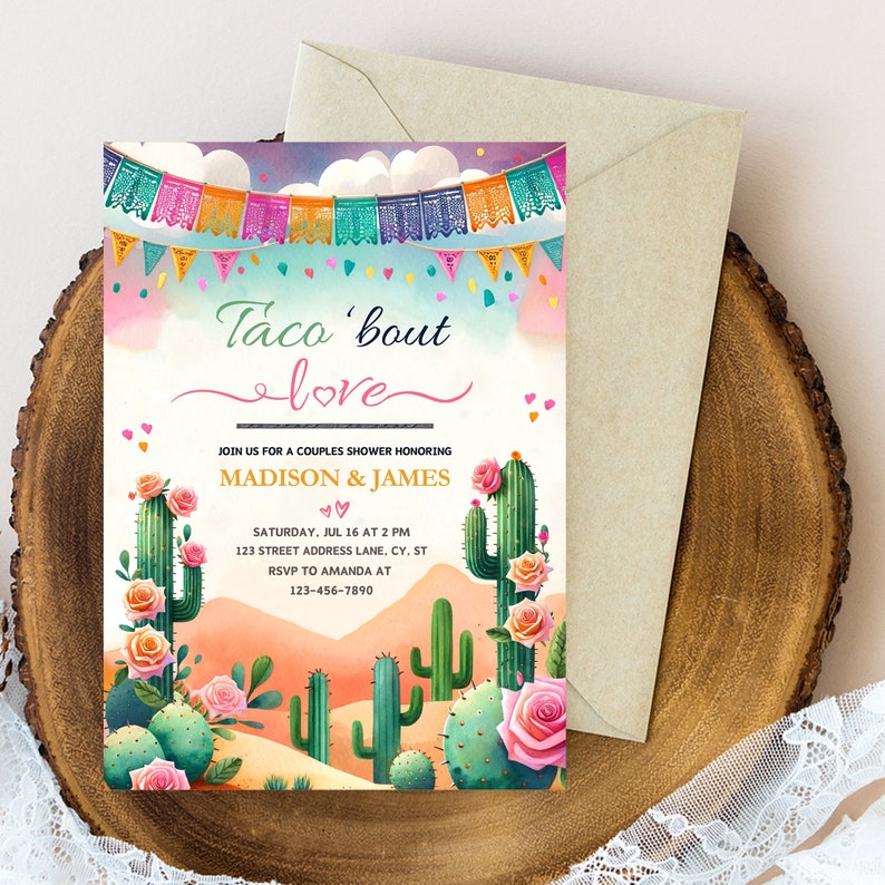 Editable Taco 'bout Love Fiesta Couples Shower Invitation, Digital Taco ...