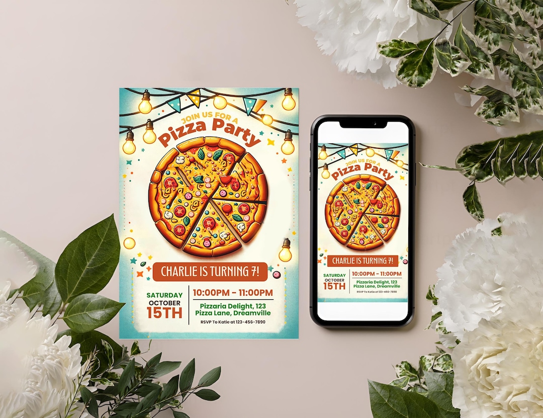 Editable Birthday Pizza Party Invitation Card Template, Digital Pizza ...