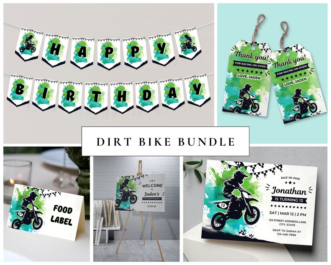 Editable Dirt Bike Birthday Party Bundle, Invitation Card Template ...