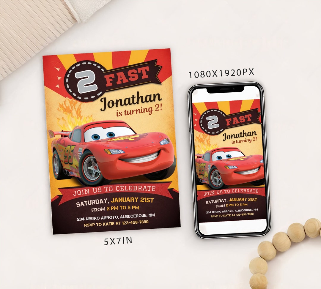 Editable Cars 2nd Birthday Party Invitation Card, 2 Fast Kids Cars ...