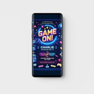 Editable Arcade Party Birthday Invitation Card Printable Template ...