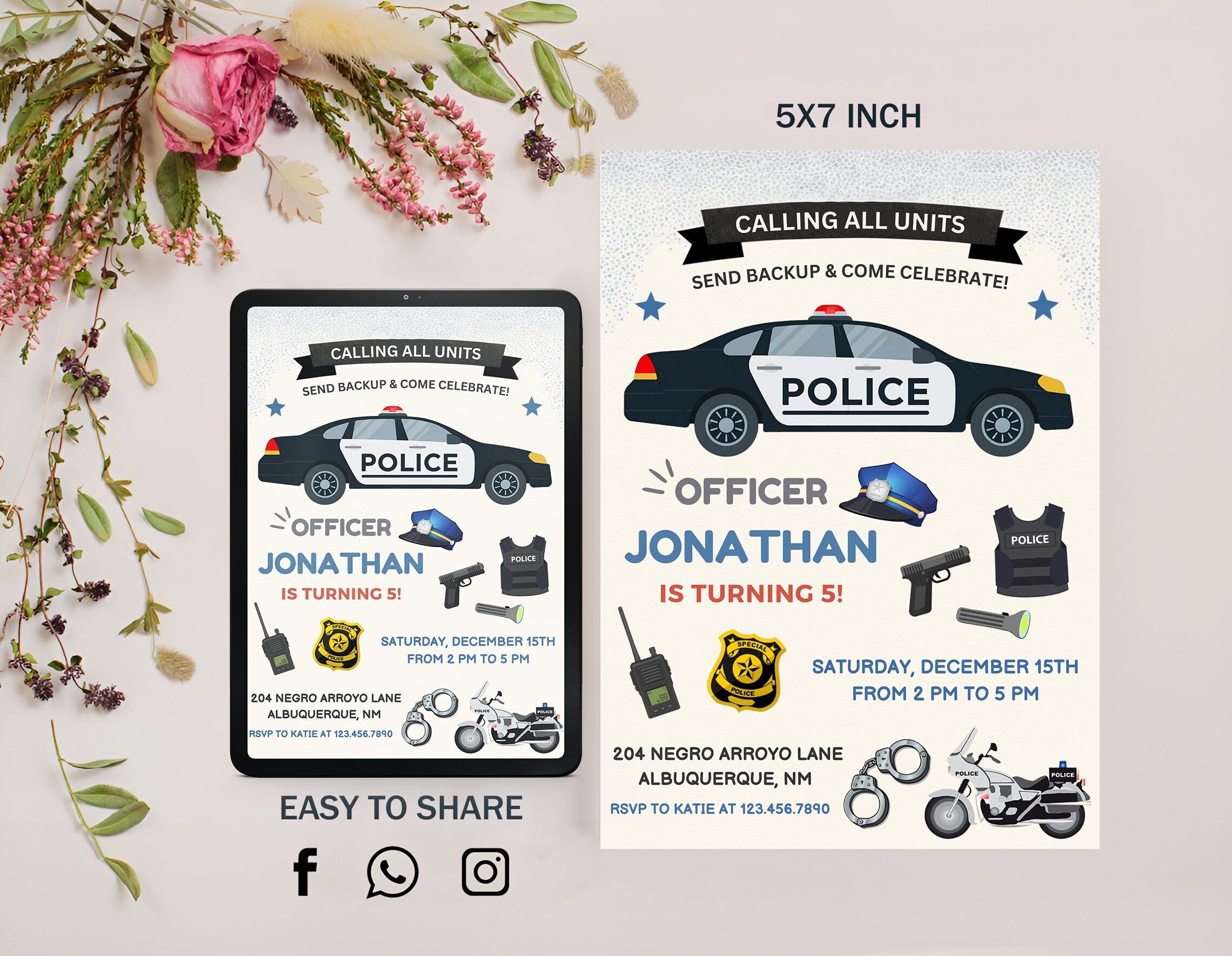 Editable Police Birthday Party Invitation Card Template Cop - Etsy