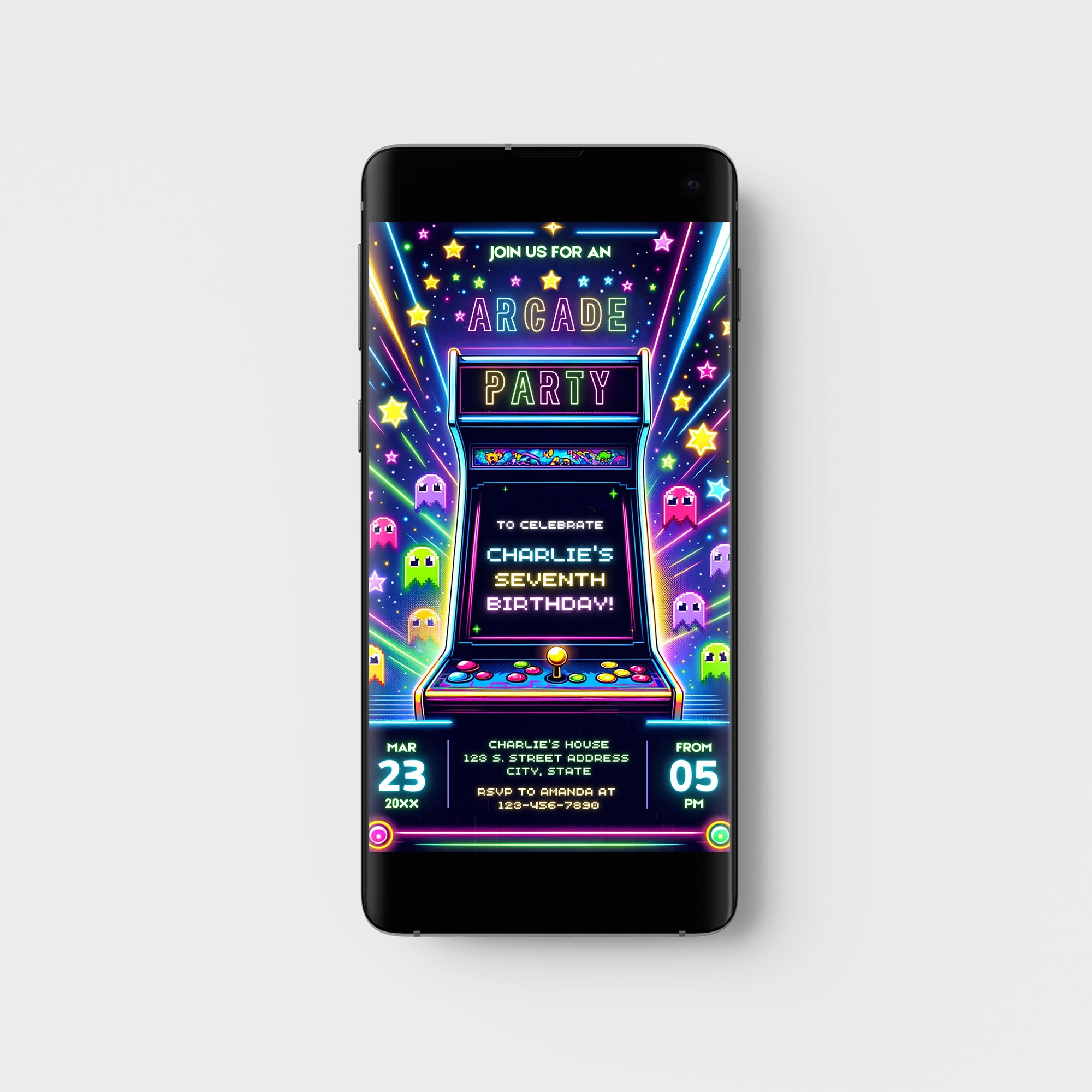 Editable Arcade Party Birthday Invitation Card Printable Template ...