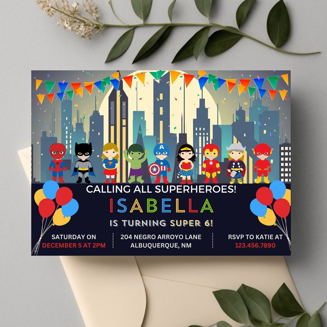Editable Girl Superhero Birthday Party Invitation Card Template ...