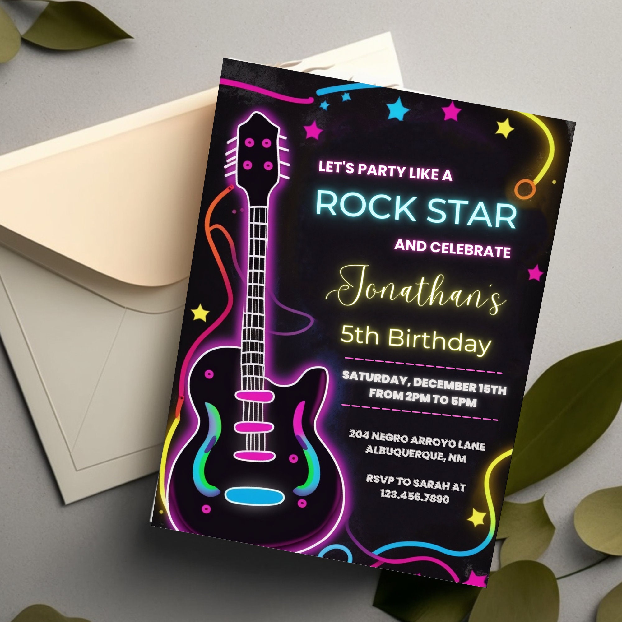 Editable Rockstar Birthday Party Invitation Card Canva Template, Music ...