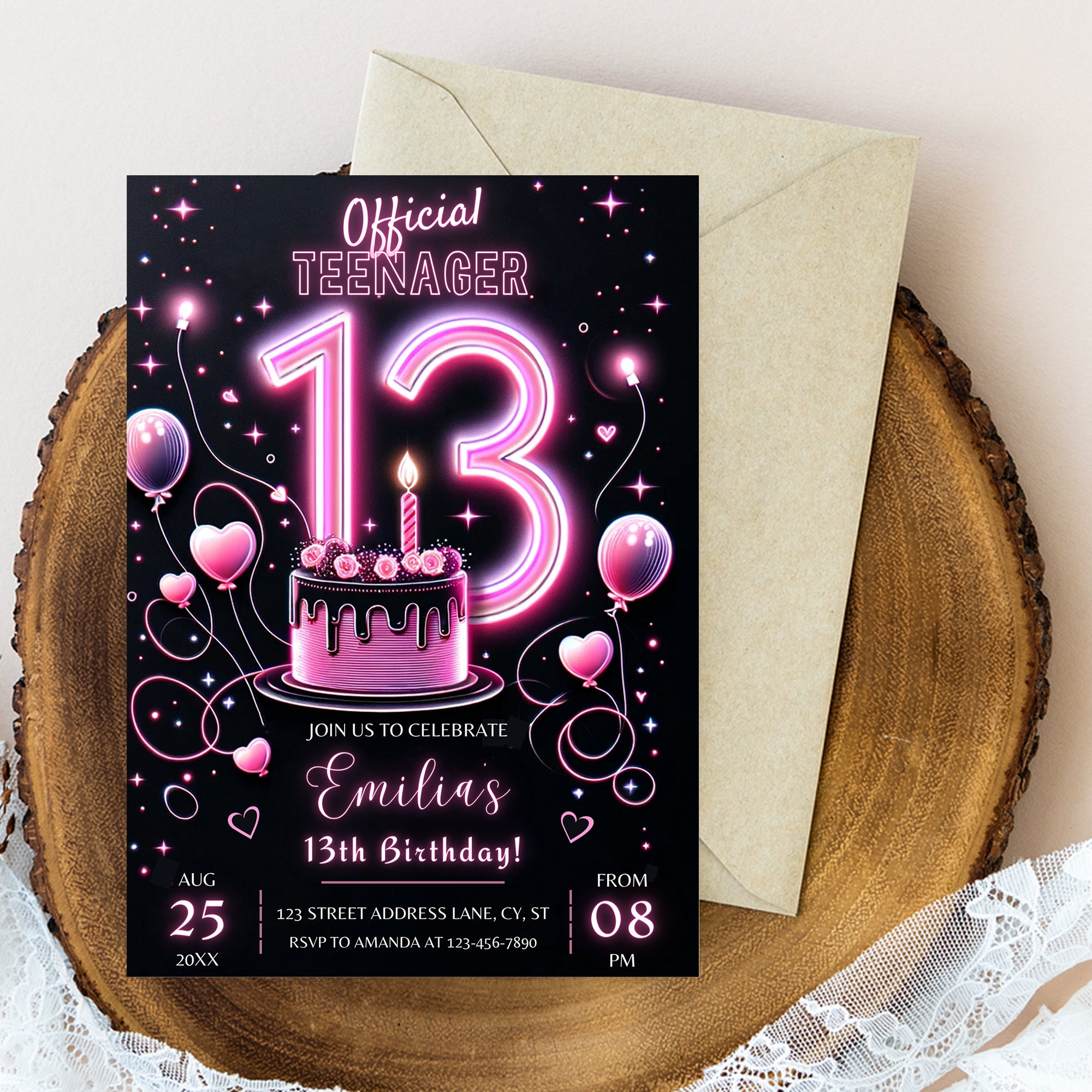 Editable Girl 13th Birthday Party Invitation Template, Digital 13th ...
