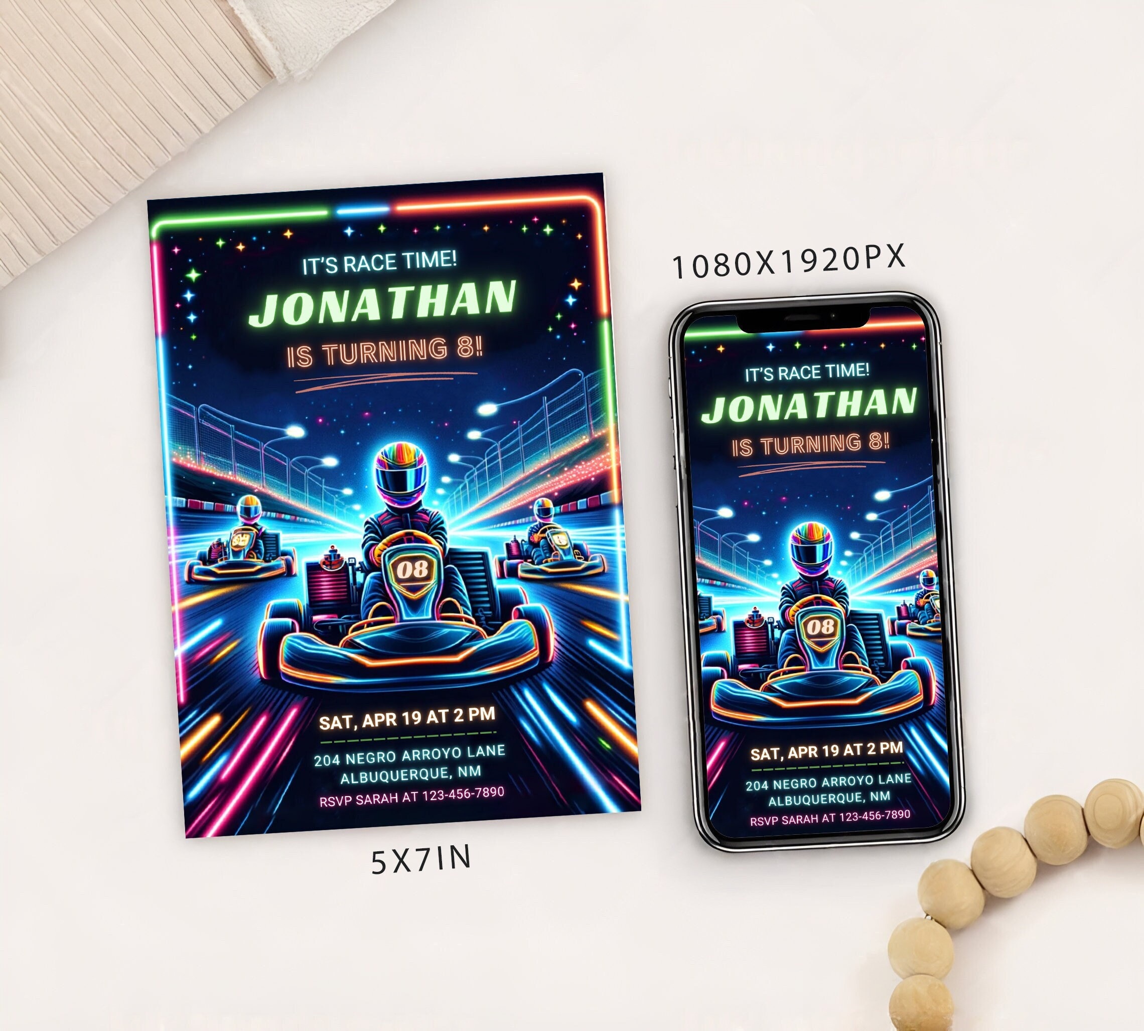 Editable Go Kart Birthday Party Invitation Card Template, Digital Go ...