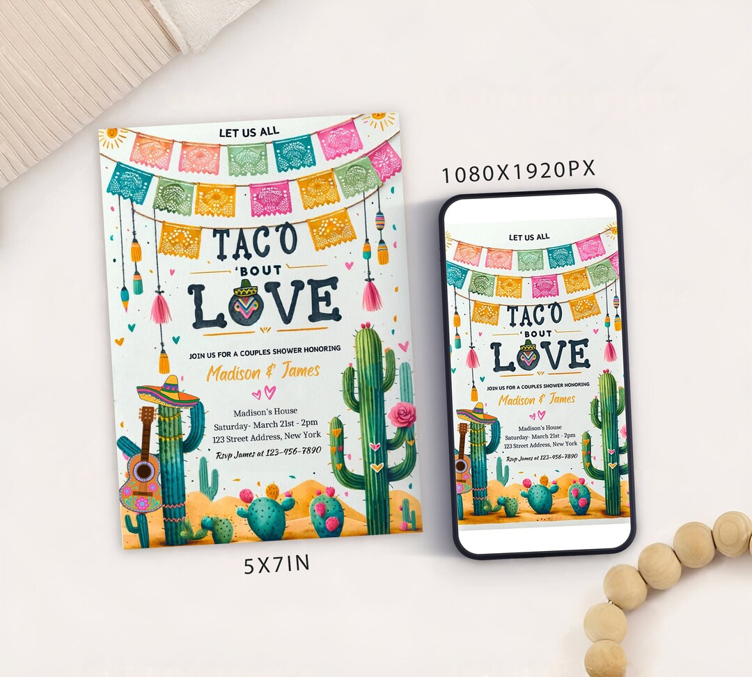 Editable Taco 'bout Love Fiesta Couples Shower Invitation, Digital Taco 'bout Love Engagement ...