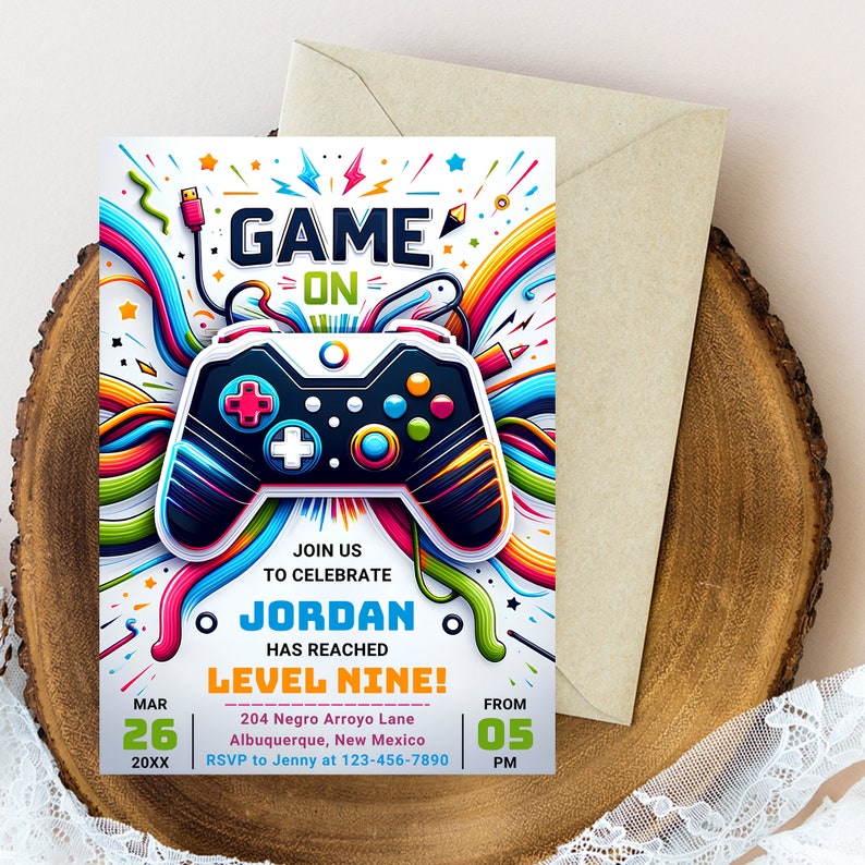 Video Game Birthday Party Invitation Card Template, Digital Gaming ...