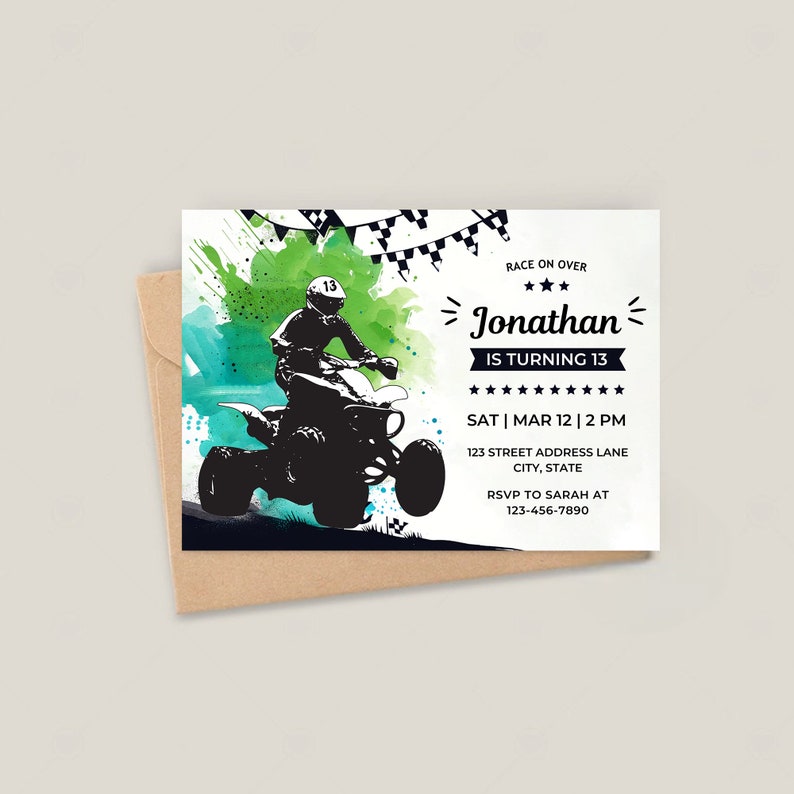 Editable ATV Birthday Invitation: Four Wheeler Party (digital Template ...