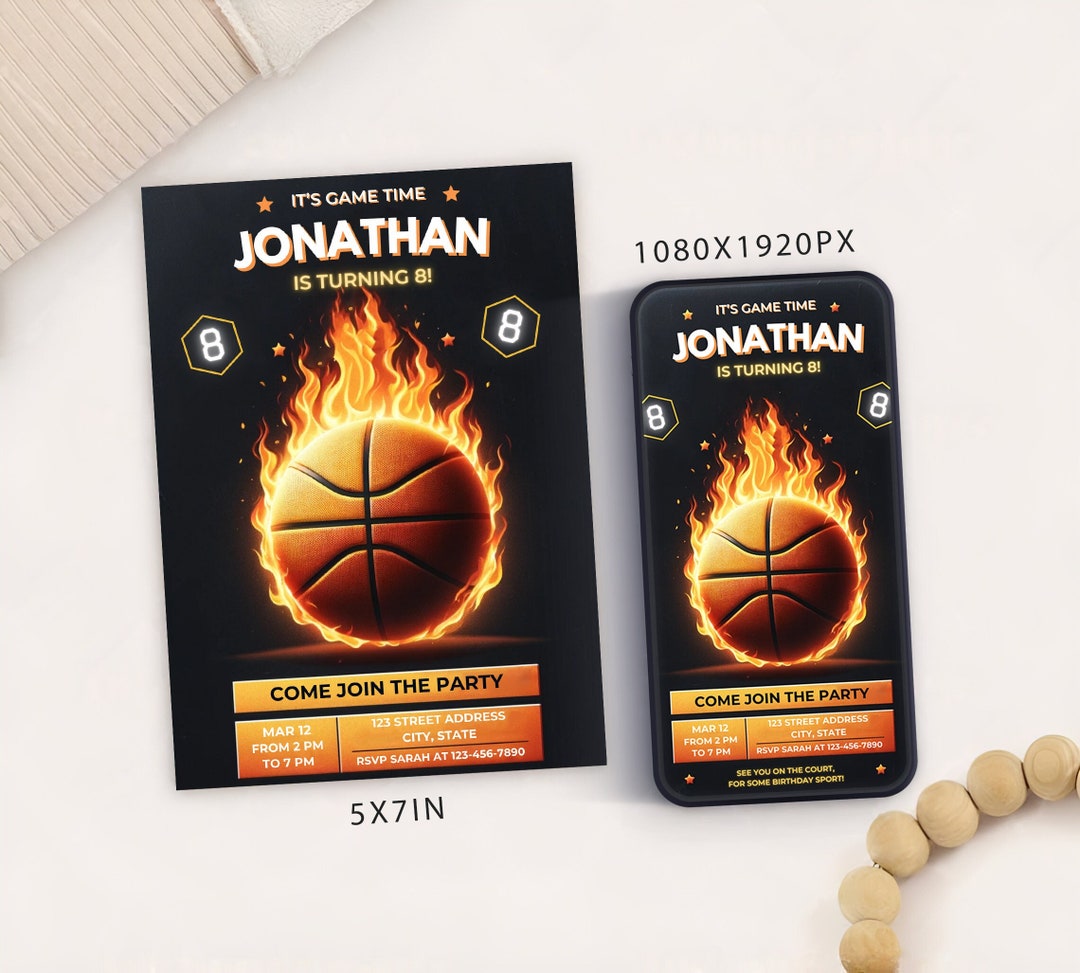 Editable Basketball Themed Birthday Party Invitation Card Template ...