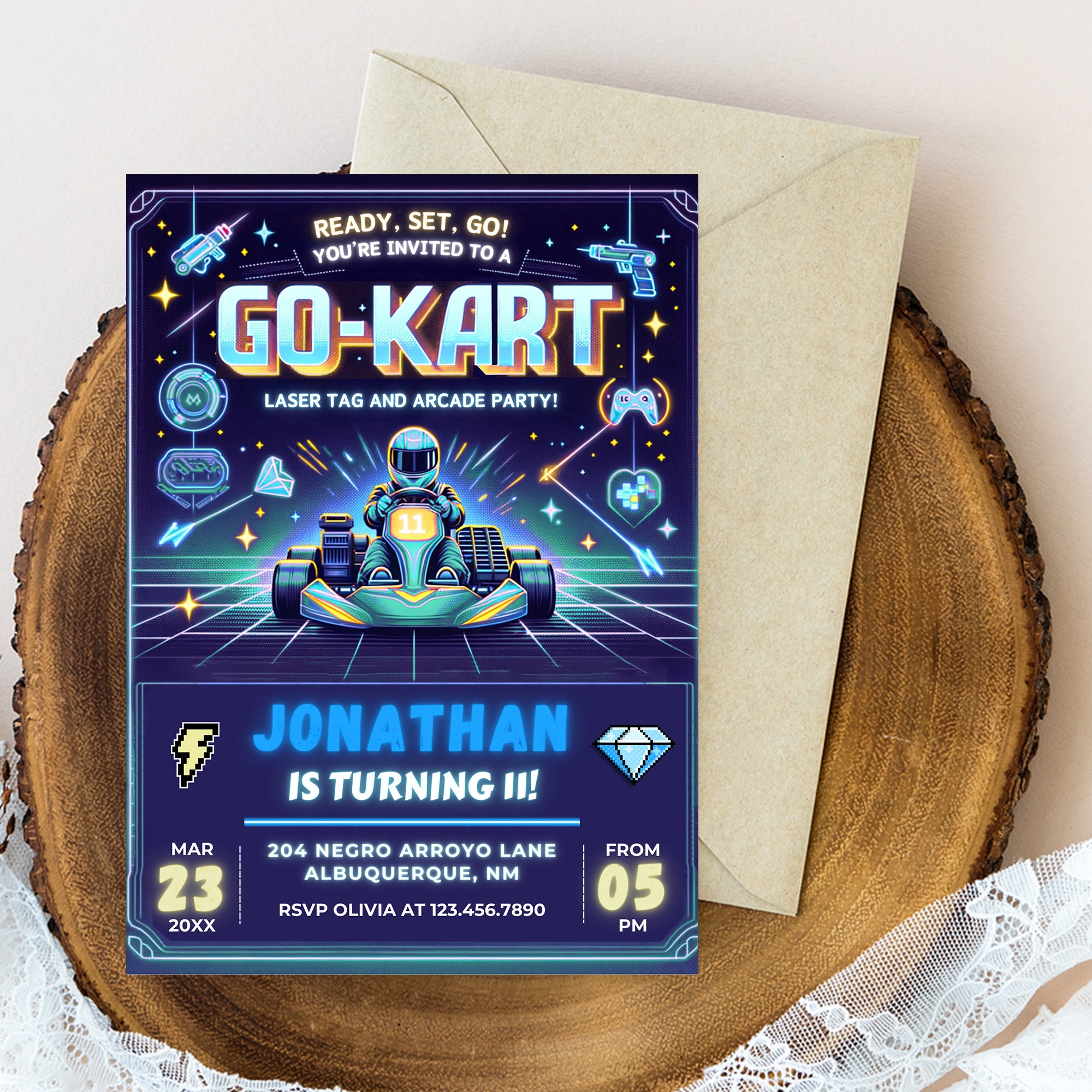 Editable Go Kart Birthday Party Invitation: Arcade, Laser Tag (digital ...