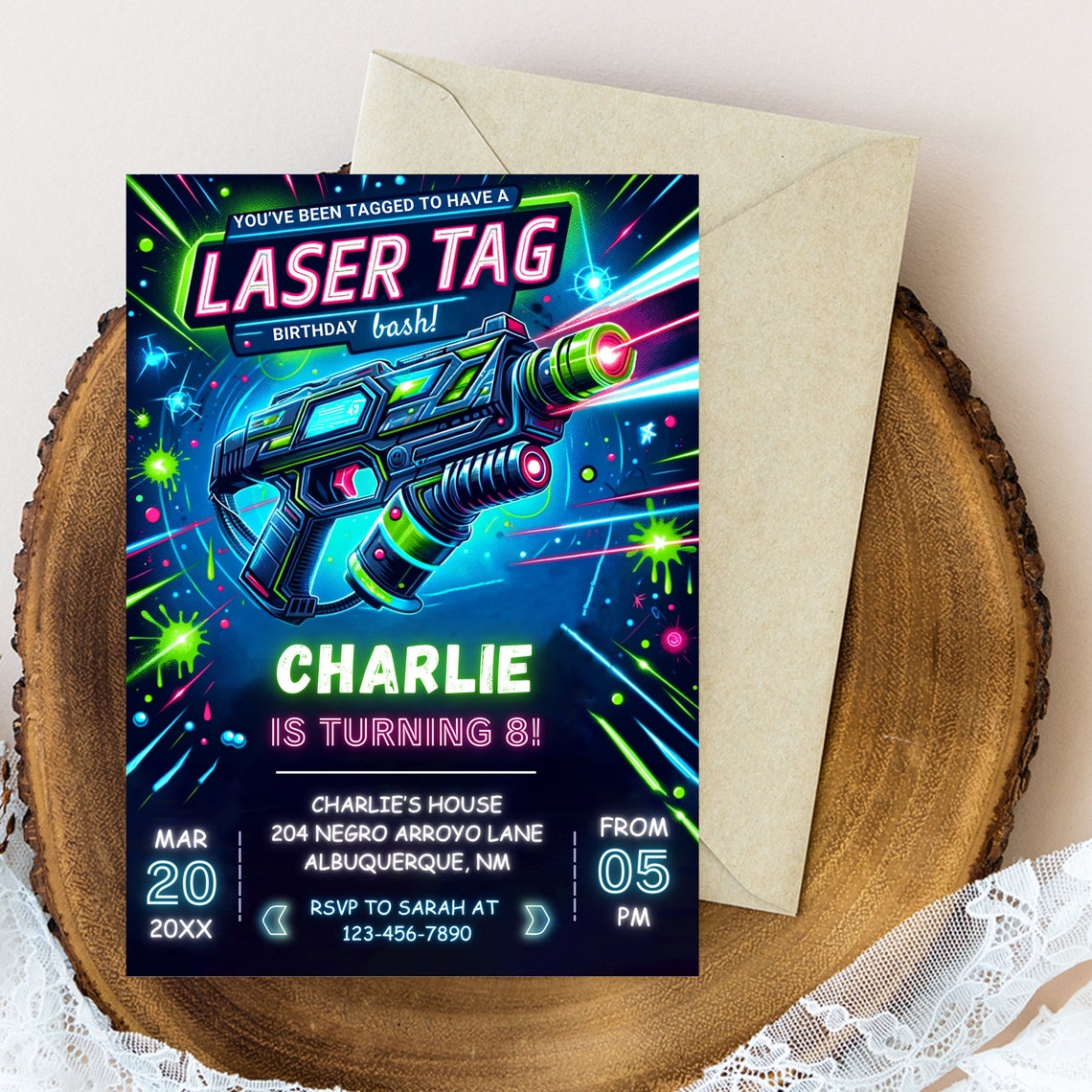 Editable Laser Tag Birthday Party Invitation Card Printable Template ...