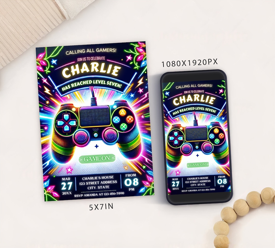 Video Game Birthday Party Invitation Card Template, Digital Gaming ...