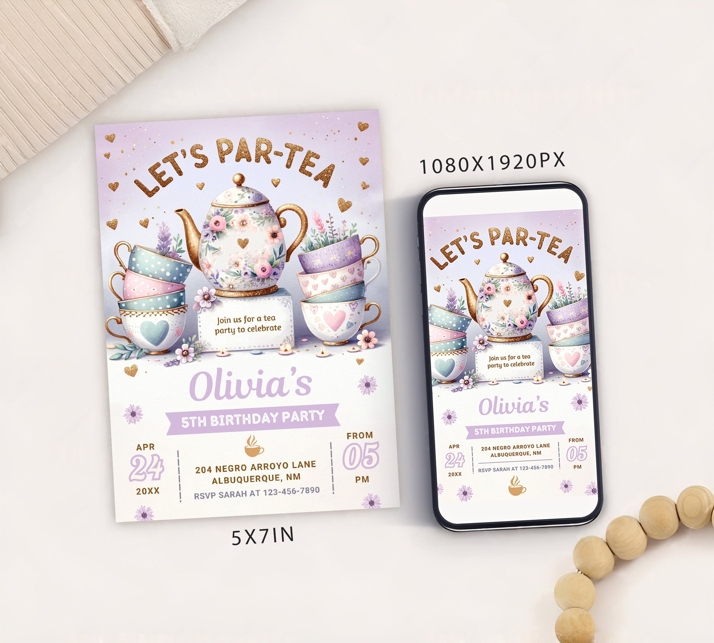 Editable Tea Party Birthday Invitation Card Template, Girl Par-tea ...