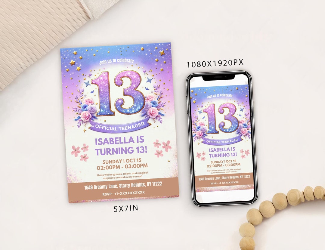 Girl 13th Birthday Party Invitation Template: Electronic Evite (digital ...