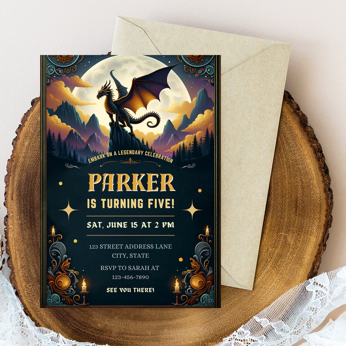 Editable Realistic Dragon Birthday Party Invitation Card Editable ...