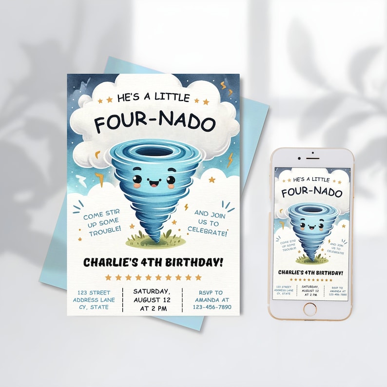 Editable Fournado Birthday Party Invitation Card Template, Fourth ...