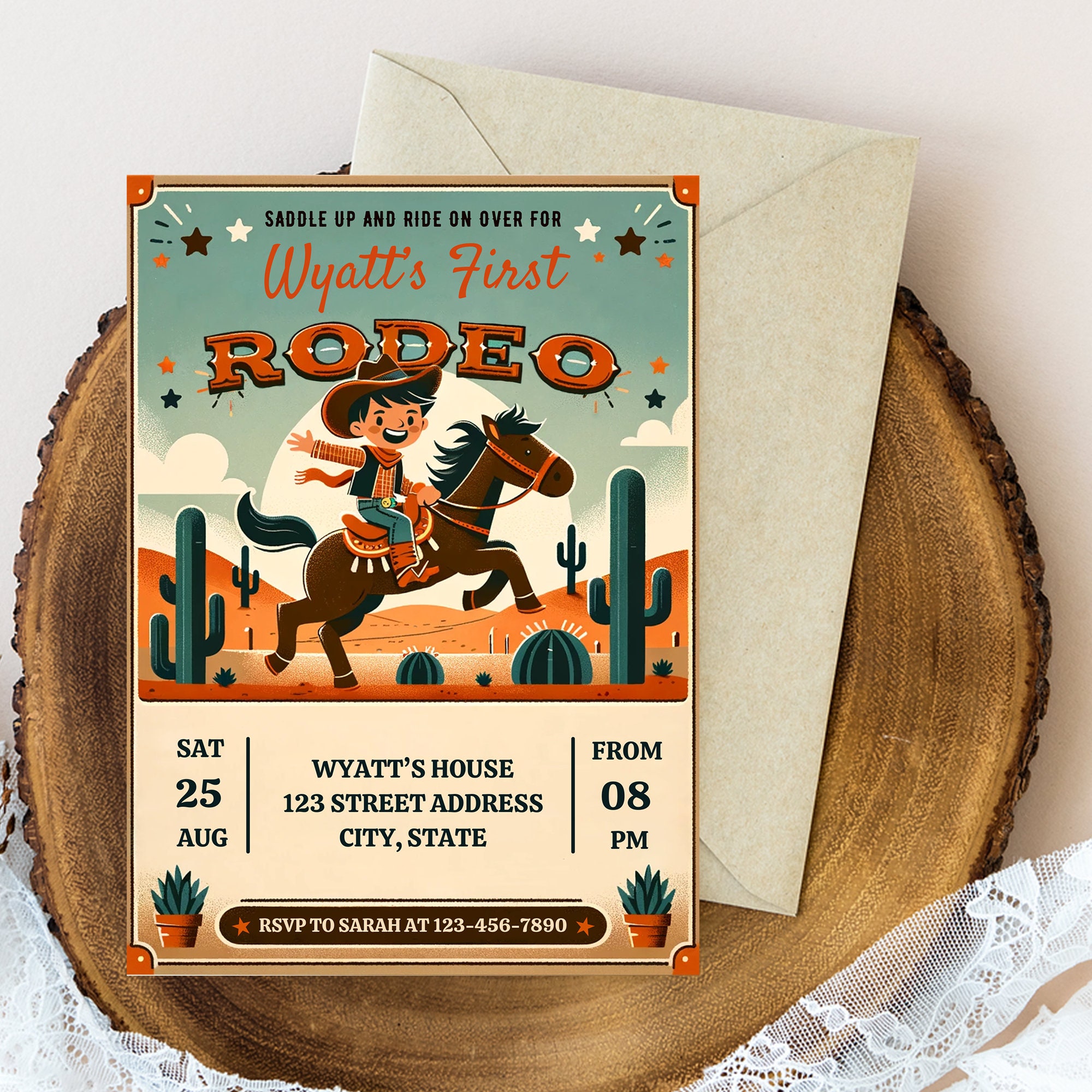 Editable First Rodeo Birthday Party Invitation Card Template, Digital ...
