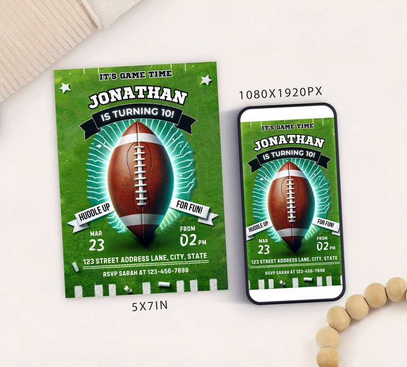 Editable Football Themed Birthday Party Invitation Card Template ...