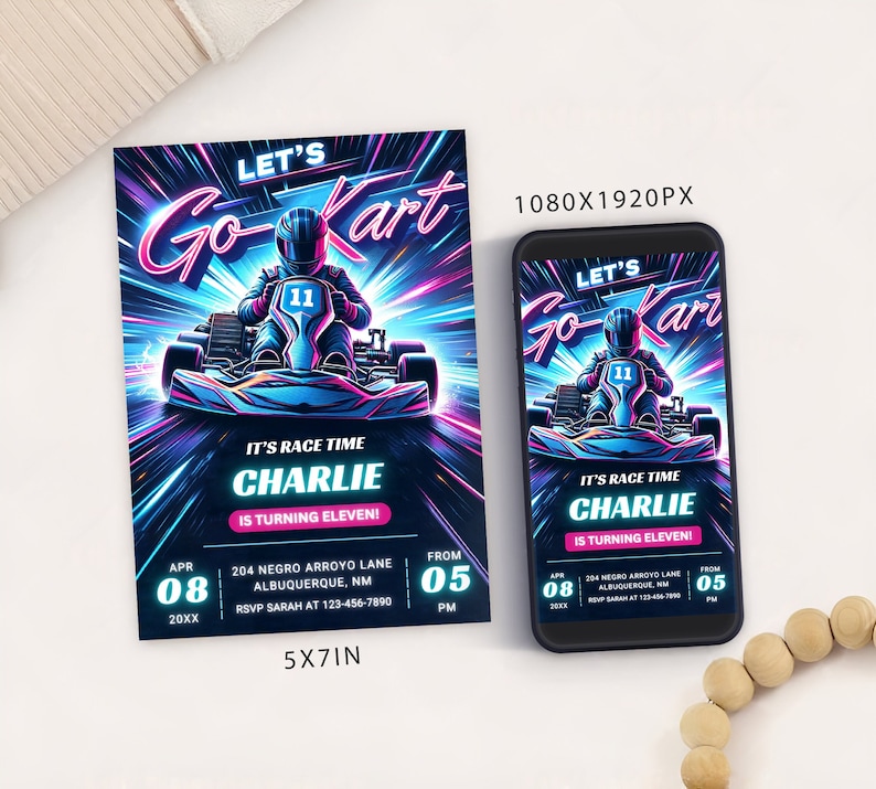 Editable Go Kart Birthday Party Invitation Card Template, Digital Go ...