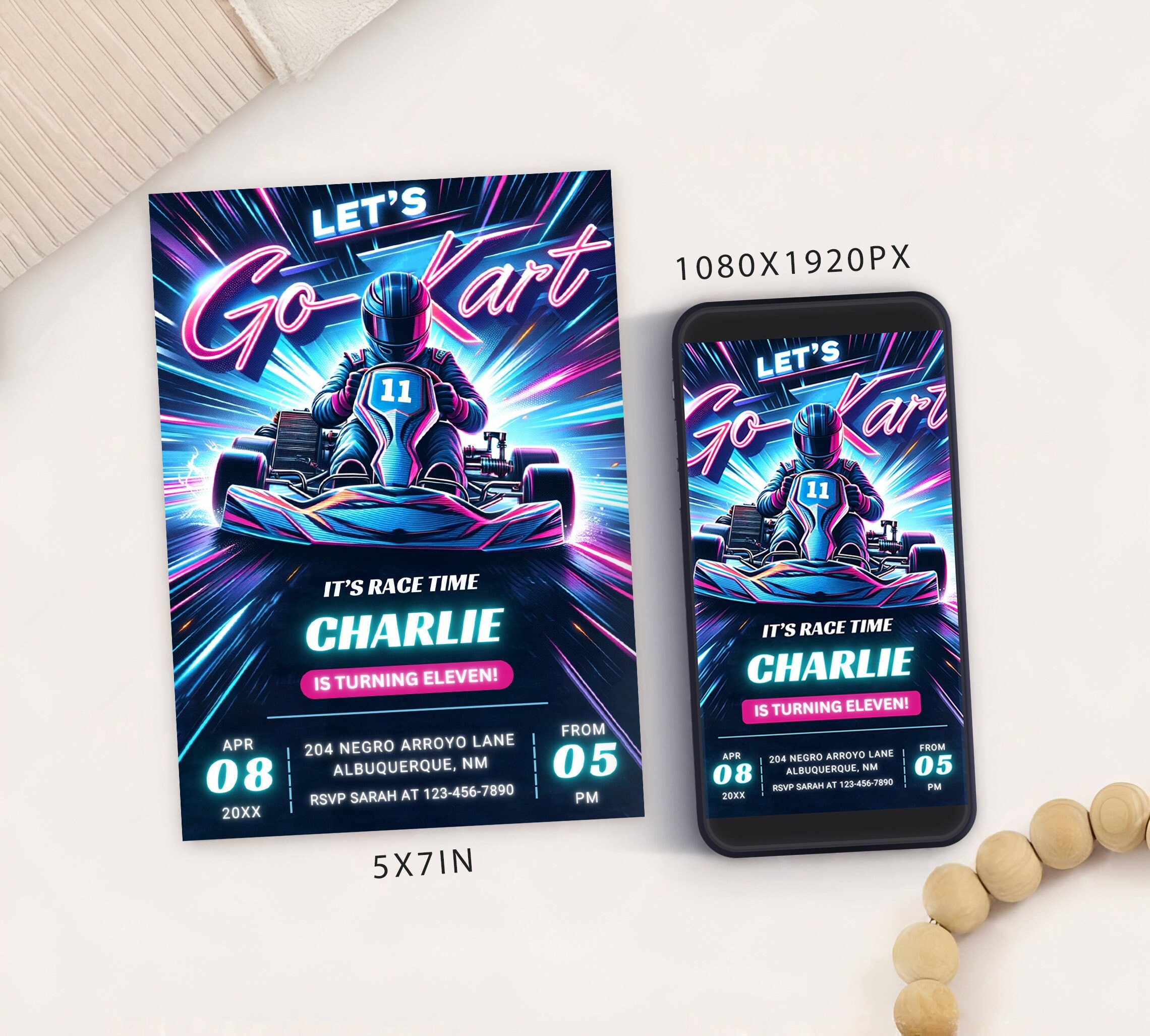 Editable Go Kart Birthday Party Invitation Card Template, Digital Go ...