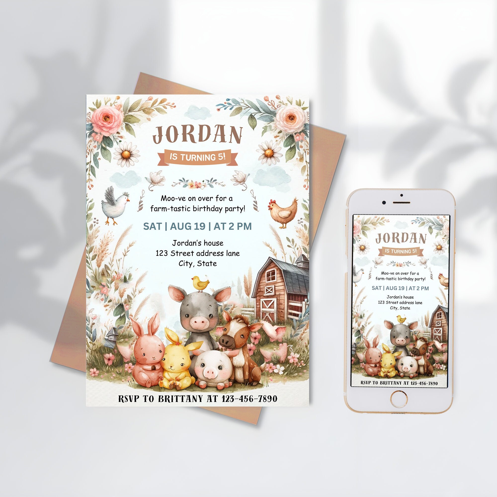 Editable Farm Party Animals Birthday Party Invitation Card, Digital ...